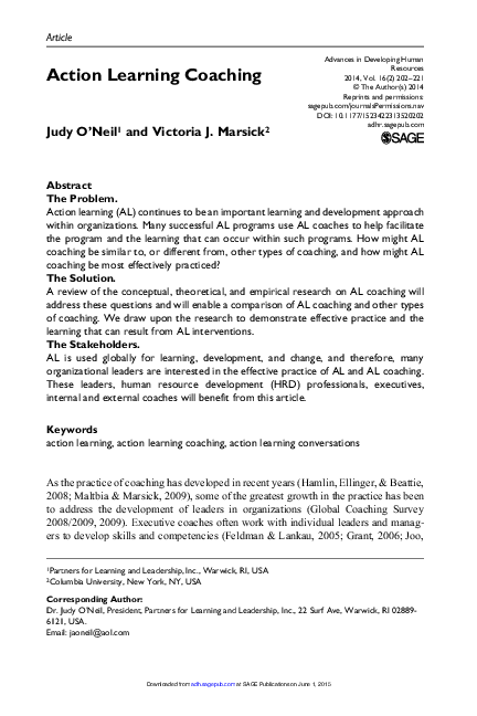 (PDF) Action Learning Coaching
