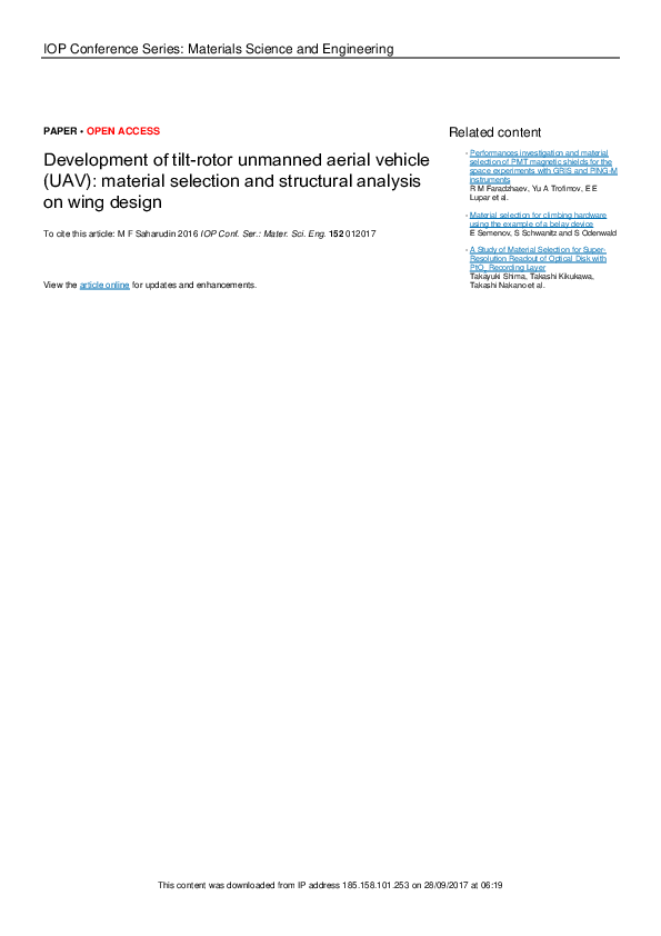 (PDF) Development of tilt-rotor unmanned aerial vehicle (UAV): material ...