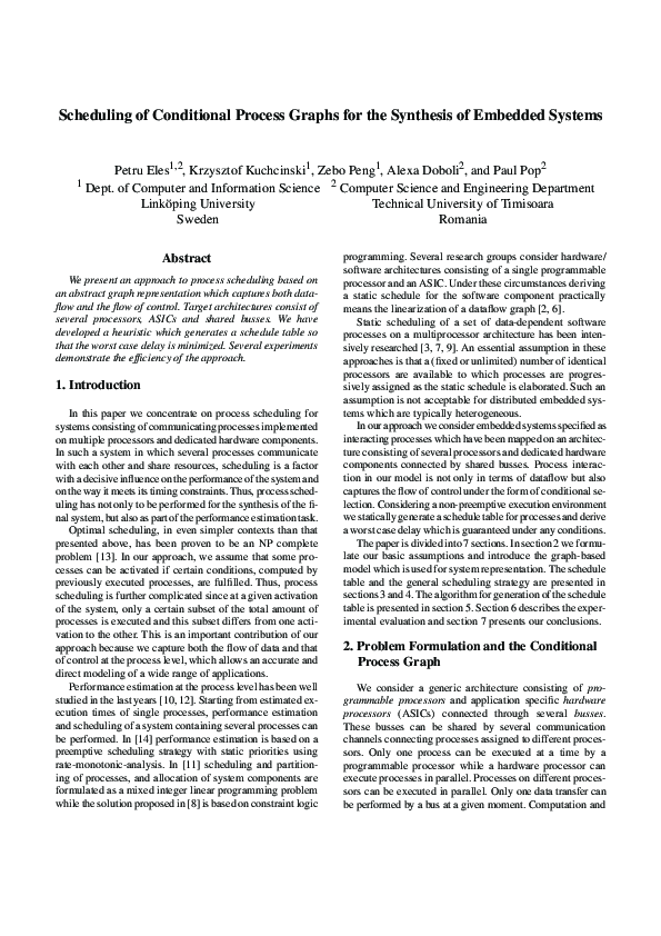 Pdf Scheduling Of Conditional Process Graphs For The Synthesis Of Embedded Systems K 6168