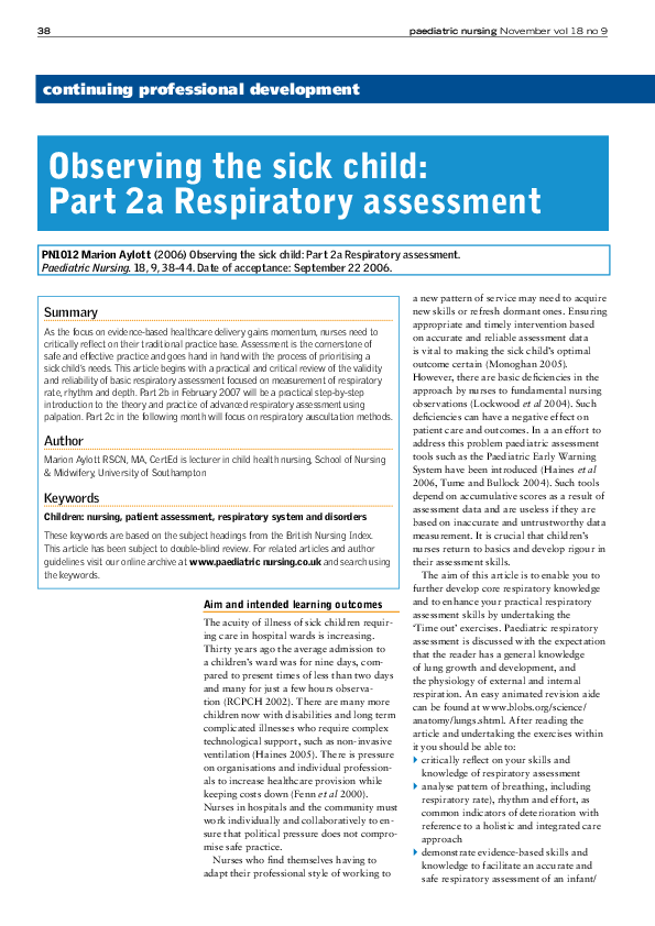 (PDF) Observing the sick child: part 2a respiratory assessment