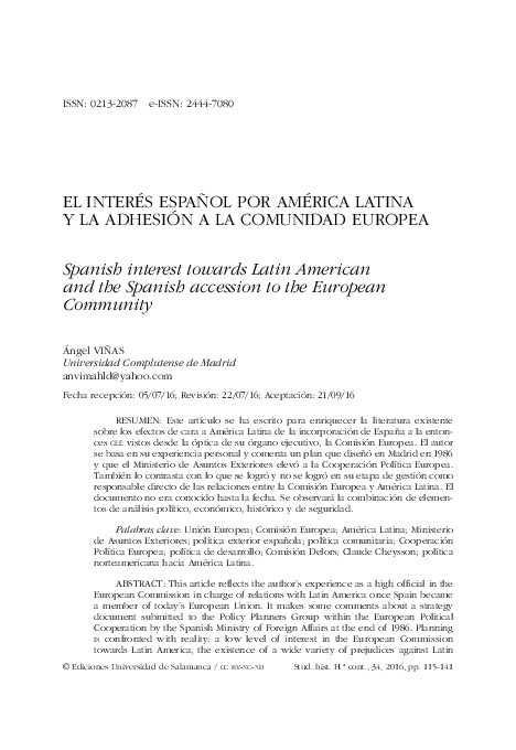(PDF) EL INTERÉS ESPAÑOL POR AMÉRICA LATINA Y LA ADHESIÓN A LA ...