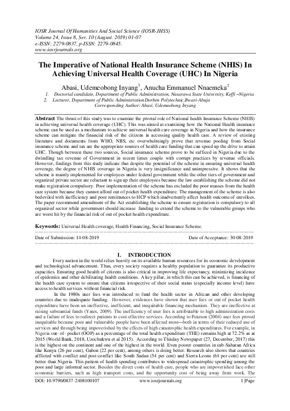 (PDF) The Imperative of National Health Insurance Scheme (NHIS) In ...