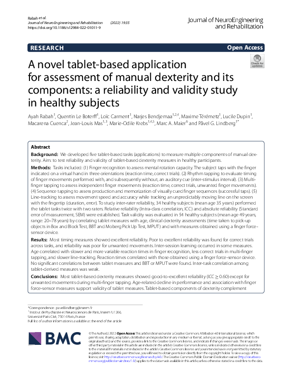 (PDF) A novel tablet-based application for assessment of manual ...