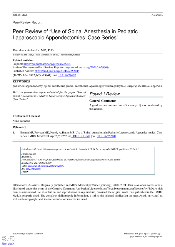 (PDF) Peer Review of “Use of Spinal Anesthesia in Pediatric ...