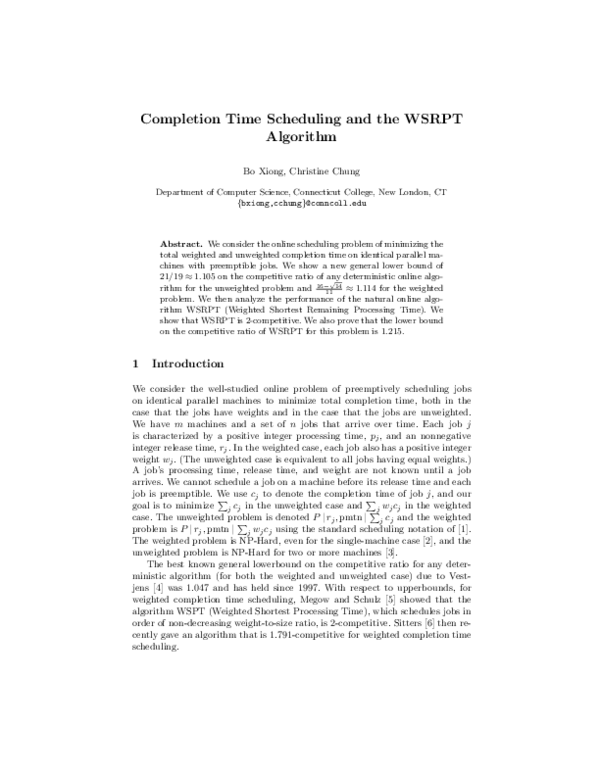 Pdf Completion Time Scheduling And The Wsrpt Algorithm