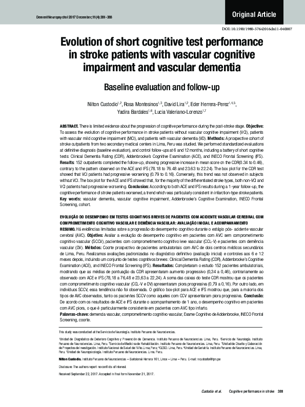 (PDF) Evolution of short cognitive test performance in stroke patients ...