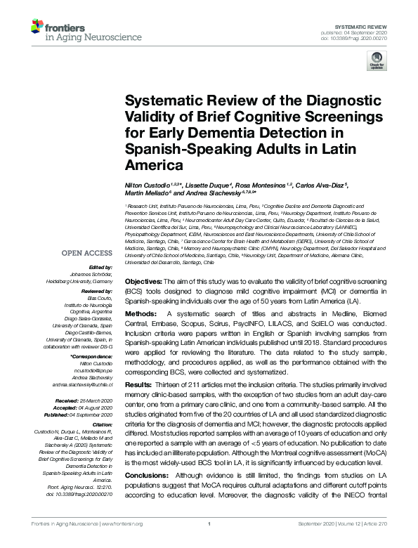 (PDF) Systematic Review of the Diagnostic Validity of Brief Cognitive ...