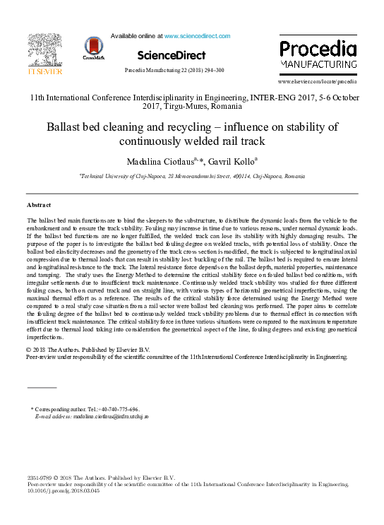 (PDF) Ballast bed cleaning and recycling – influence on stability of ...