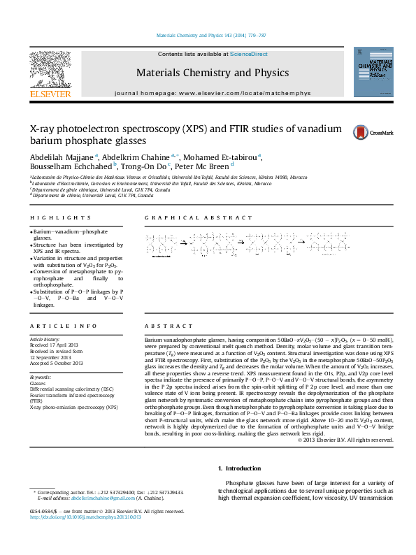 (PDF) X-ray photoelectron spectroscopy (XPS) and FTIR studies of vanadium barium phosphate glasses
