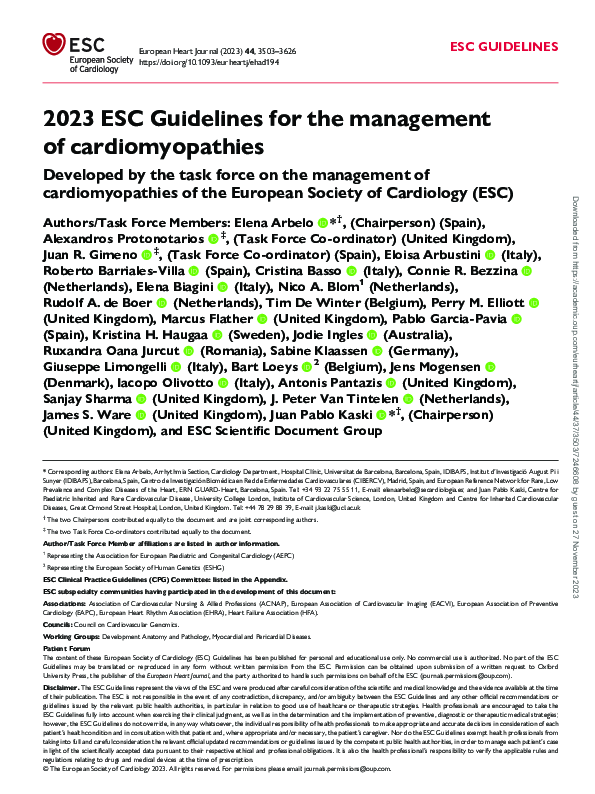 (PDF) 2023 ESC Guidelines for the management of cardiomyopathies