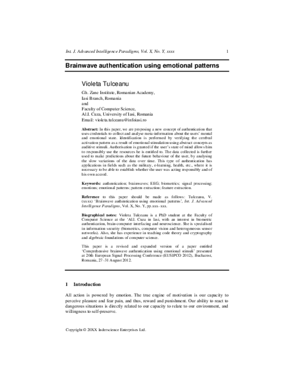 (PDF) Brainwave authentication using emotional patterns
