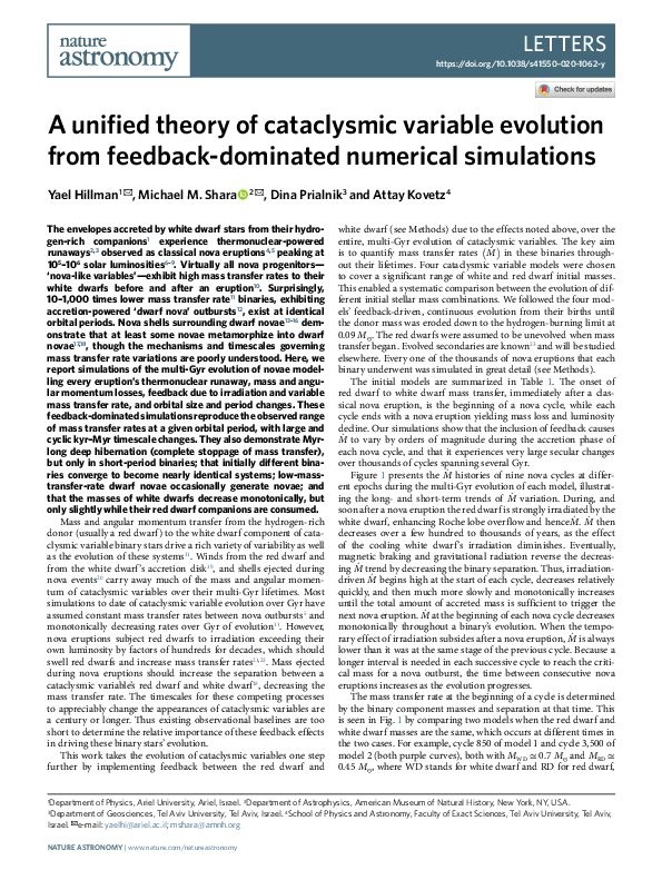 (PDF) A unified theory of cataclysmic variable evolution from feedback-dominated numerical ...