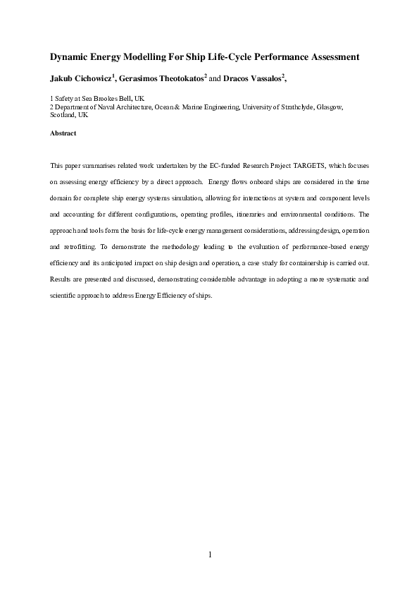 (PDF) Dynamic energy modelling for ship life-cycle performance assessment