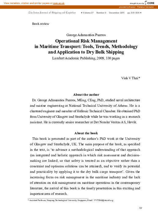 (PDF) Operational risk management in maritime transport : tools, trends ...