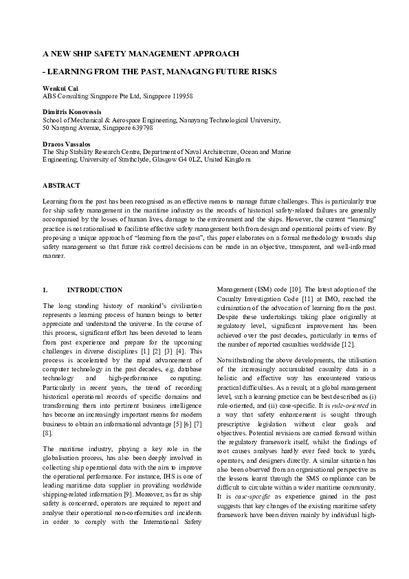 (PDF) A new ship safety management approach - learning from the past ...