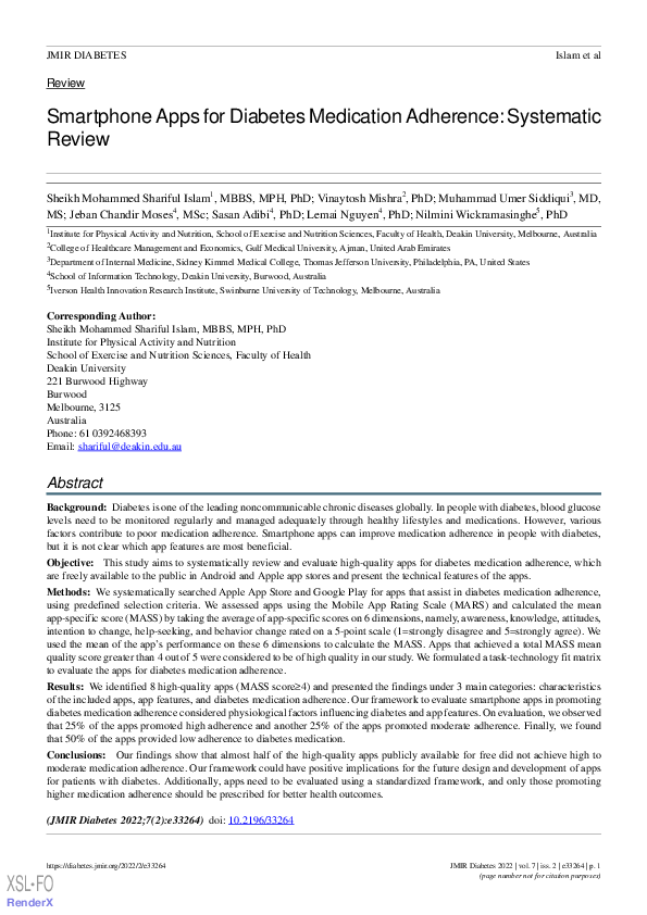 (PDF) Smartphone Apps for Diabetes Medication Adherence: Systematic Review