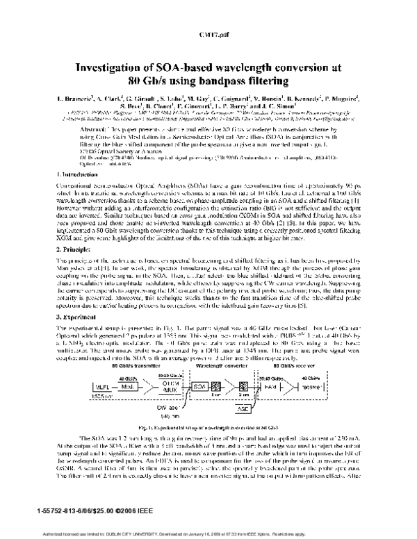 Pdf Investigation Of Soa Based Wavelength Conversion At 80 Gb S Using Bandpass Filtering