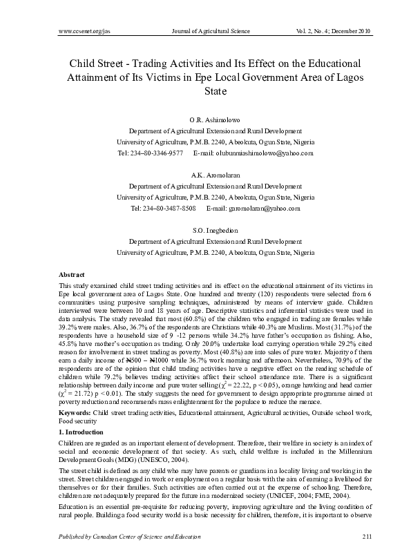 (PDF) Child Street - Trading Activities and Its Effect on the ...