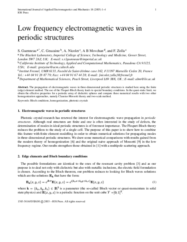 (PDF) Low frequency electromagnetic waves in periodic structures | André Nicolet - Academia.edu