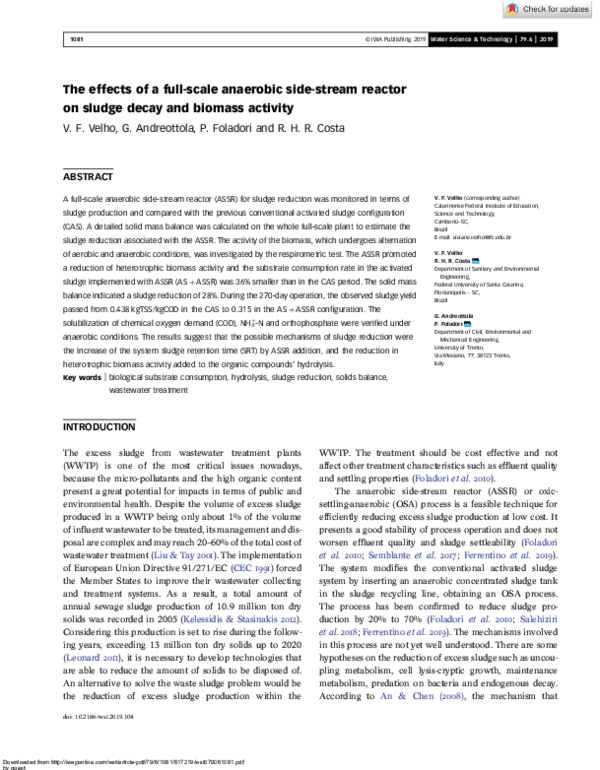 (PDF) The effects of a full-scale anaerobic side-stream reactor on ...