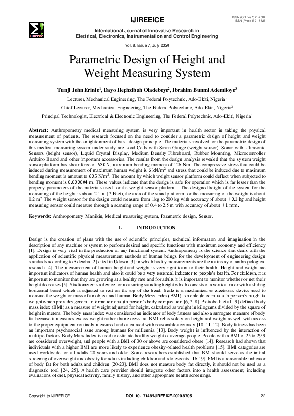 (PDF) Parametric Design of Height and Weight Measuring System