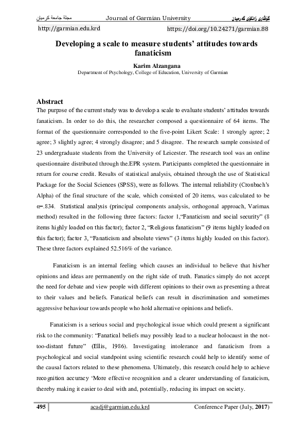 (PDF) Developing a scale to measure students’ attitudes towards fanaticism