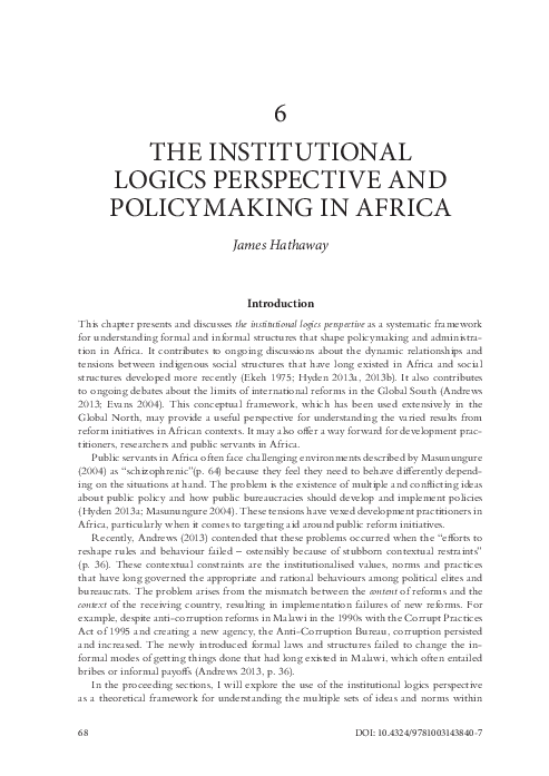(PDF) The institutional logics perspective and policymaking in Africa