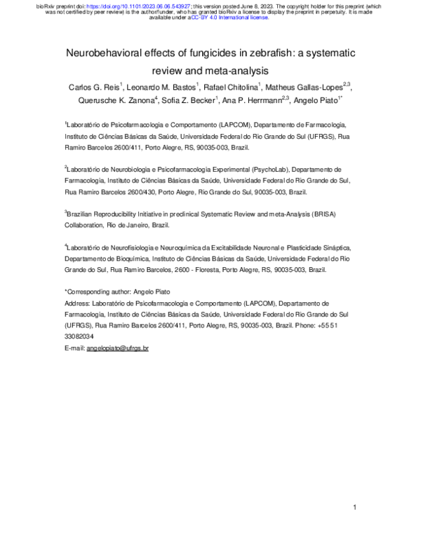 (PDF) Neurobehavioral effects of fungicides in zebrafish: a systematic ...