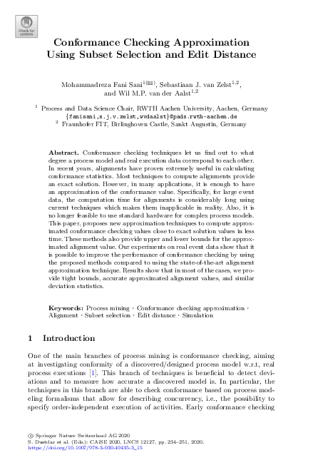 (PDF) Conformance Checking Approximation Using Subset Selection and Edit Distance