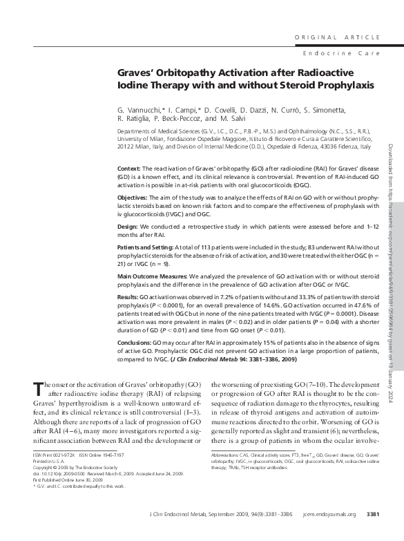 (PDF) Graves’ Orbitopathy Activation after Radioactive Iodine Therapy with and without Steroid ...