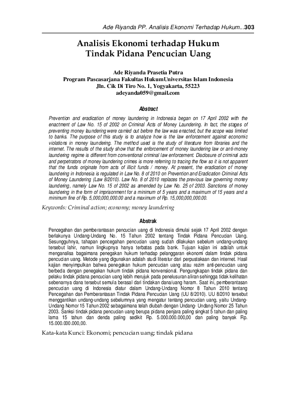 Pdf Problematik Analisis Ekonomi Terhadap Hukum Tindak Pidana