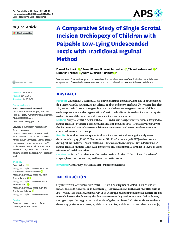 (PDF) A Comparative Study of Single Scrotal Incision Orchiopexy of ...