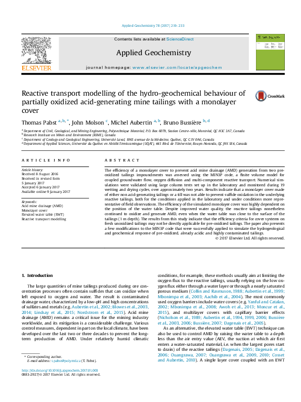 (PDF) Reactive transport modelling of the hydro-geochemical behaviour ...