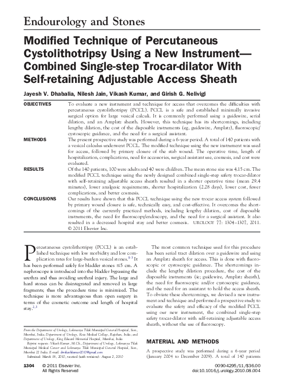 (PDF) Modified Technique of Percutaneous Cystolithotripsy Using a New ...
