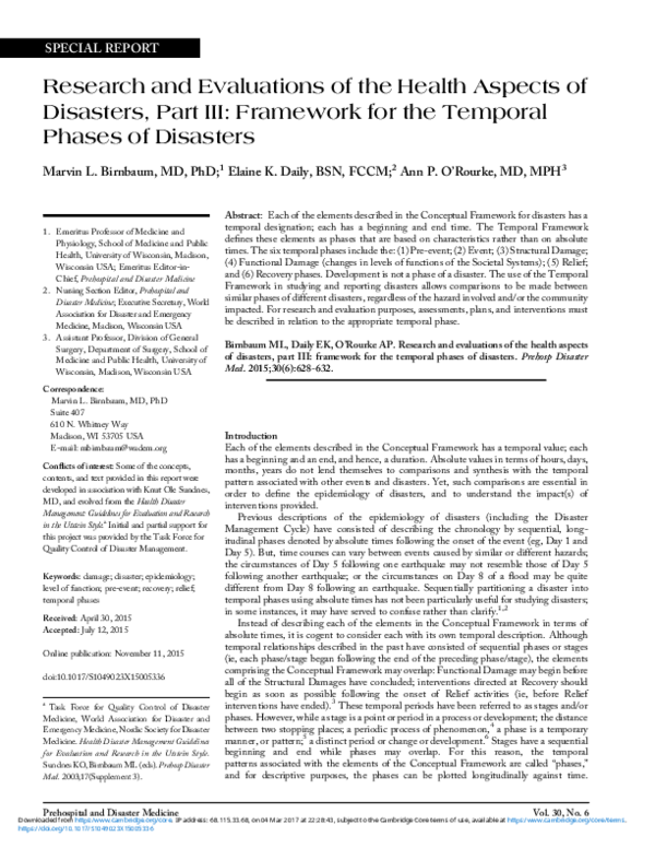 (PDF) Research and Evaluations of the Health Aspects of Disasters, Part ...