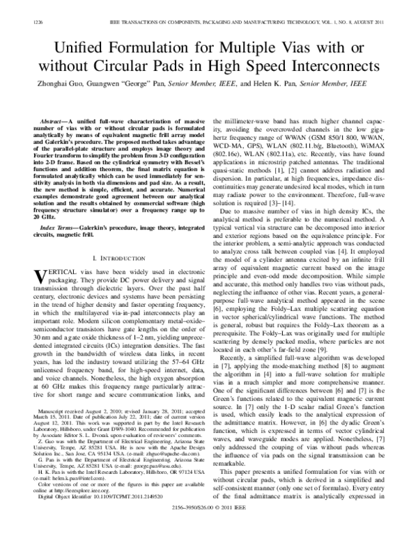 (PDF) Unified Formulation for Multiple Vias With or Without Circular Pads in High Speed ...