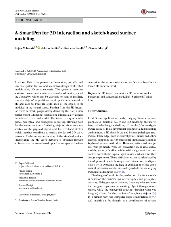 (PDF) A SmartPen for 3D interaction and sketch-based surface modeling | Flavio Bertini ...