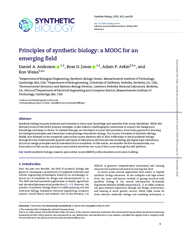 (PDF) Principles of synthetic biology: a MOOC for an emerging field