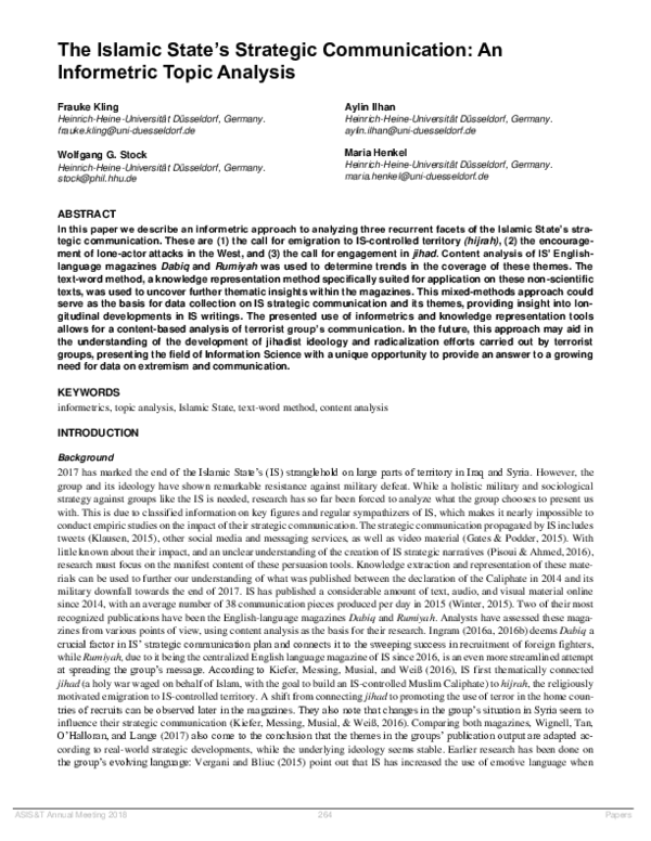 (PDF) The Islamic State's strategic communication: An informetric topic ...