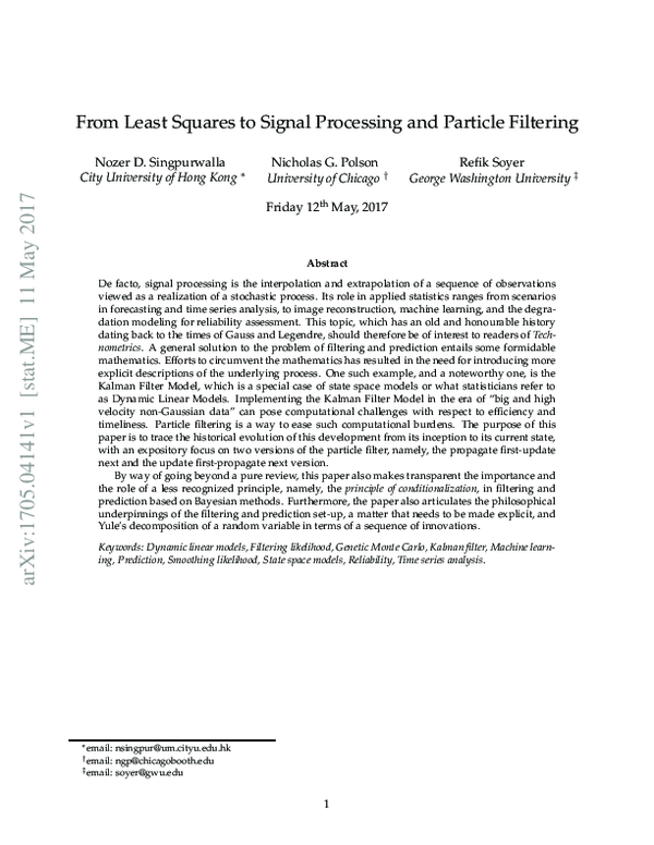 Pdf From Least Squares To Signal Processing And Particle Filtering