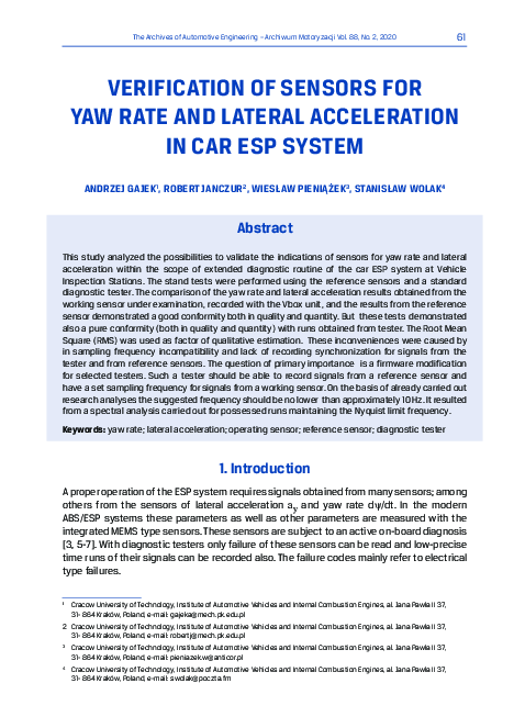 (PDF) Verification of Sensors for Yaw Rate and Lateral Acceleration in ...