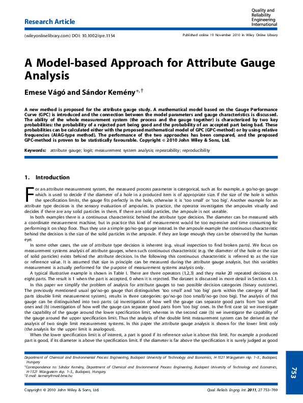 (PDF) A model‐based approach for attribute gauge analysis
