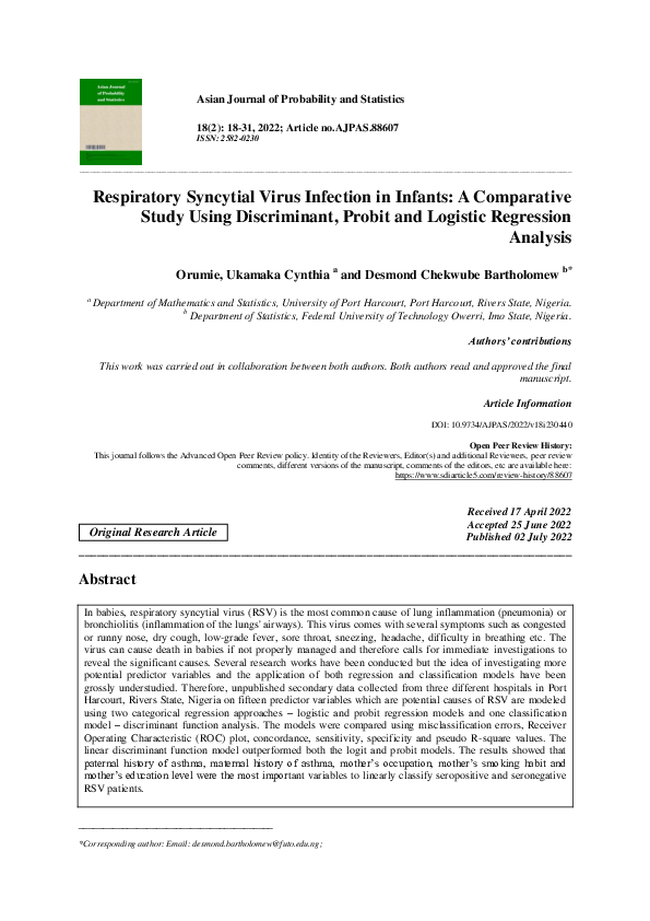 (PDF) Respiratory Syncytial Virus Infection in Infants: A Comparative ...