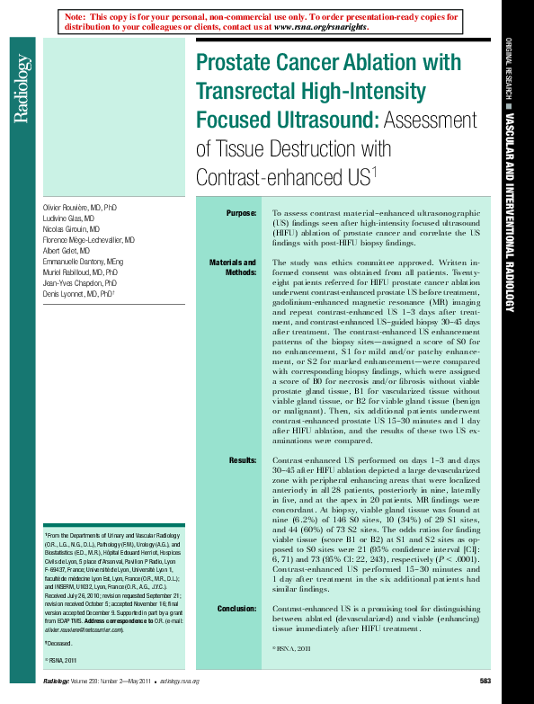 (PDF) Prostate cancer ablation with transrectal high-intensity focused ...