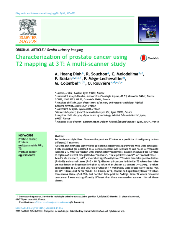(PDF) Characterization of prostate cancer using T2 mapping at 3T: A ...