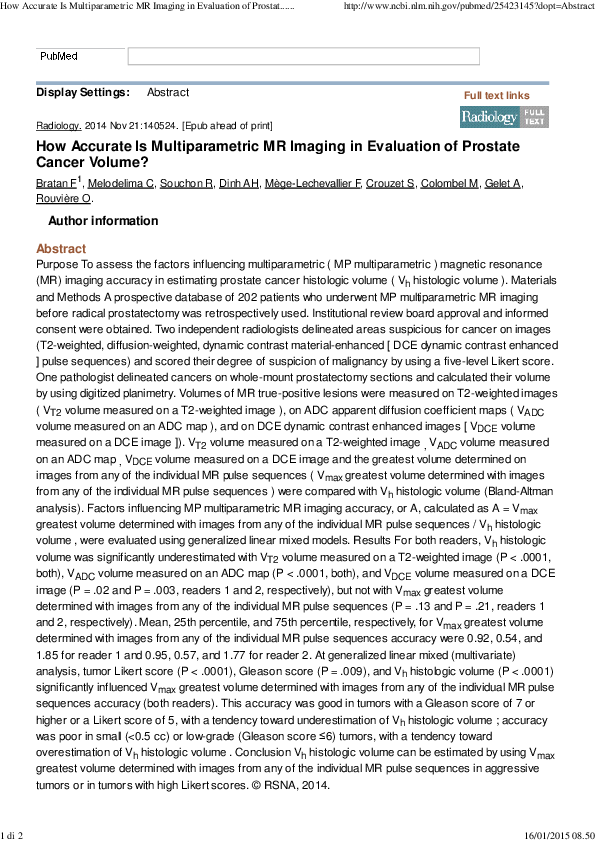 Pdf How Accurate Is Multiparametric Mr Imaging In Evaluation Of