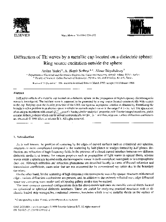 (PDF) TE Wave Diffraction by a Dielectric Sphere Cap