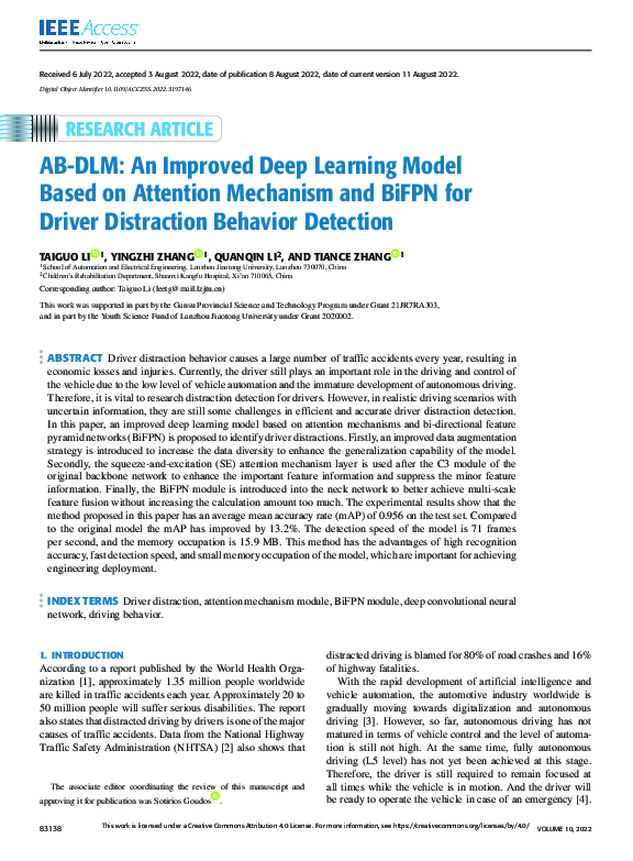 (PDF) AB-DLM: An Improved Deep Learning Model Based on Attention Mechanism and BiFPN for Driver ...