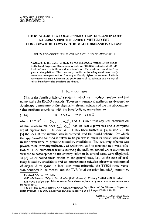(PDF) The Runge-Kutta local projection discontinuous Galerkin finite ...
