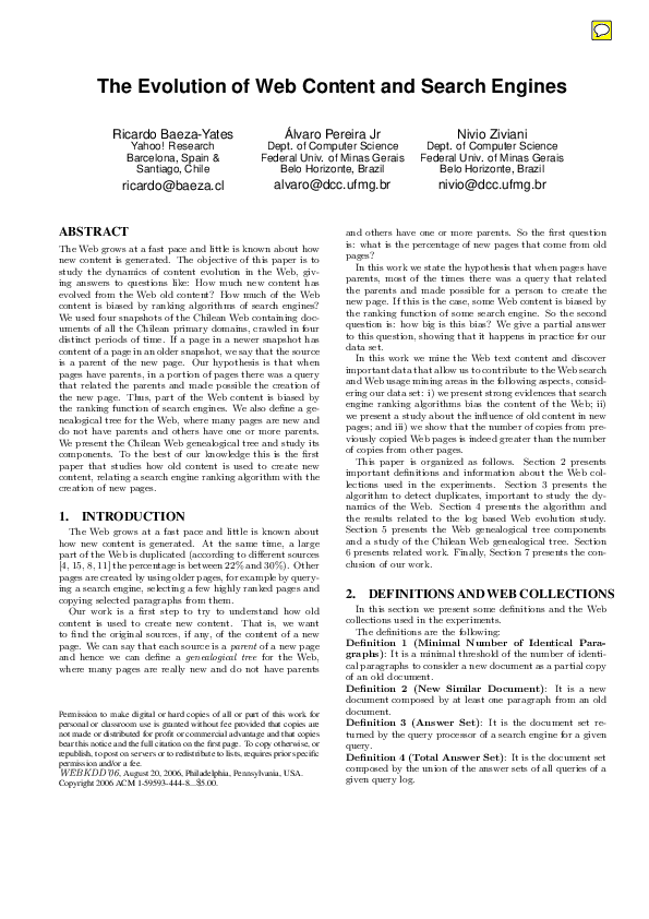 (PDF) The evolution of web content and search engines